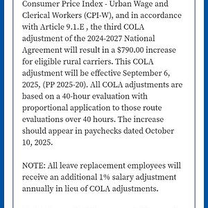 NRLCA – Cost-of-Living Raises Effective September 6, 2025 | Rural Mail Talk