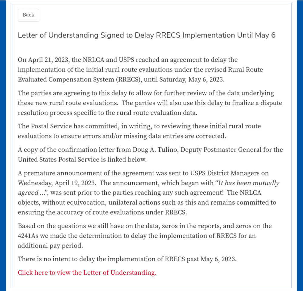 NRLCA Delay Announcement.png | Rural Mail Talk