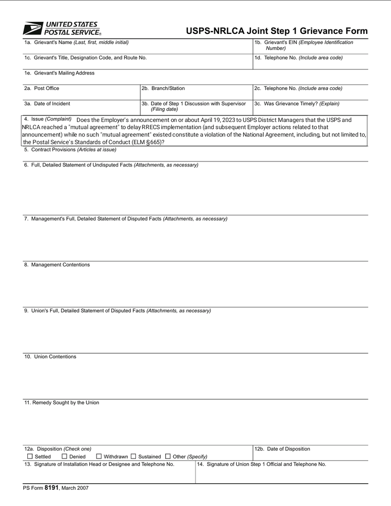 RRECS Delay Grievance.png | Rural Mail Talk